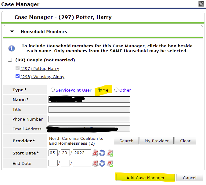 Assigning and Removing Yourself as a Case Manager – HMIS@NCCEH ZenGuide